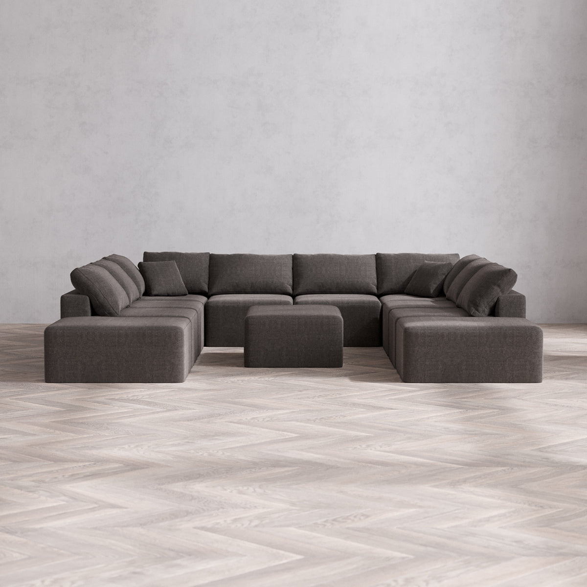 Modular Washable 10-Seater Open-Ends U Sectional + Chaise Ottoman Clou ...