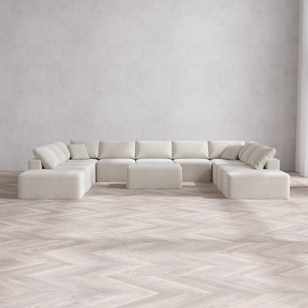 Modular Washable 11-Seater Open-Ends U Sectional + Chaise Ottoman Clou ...