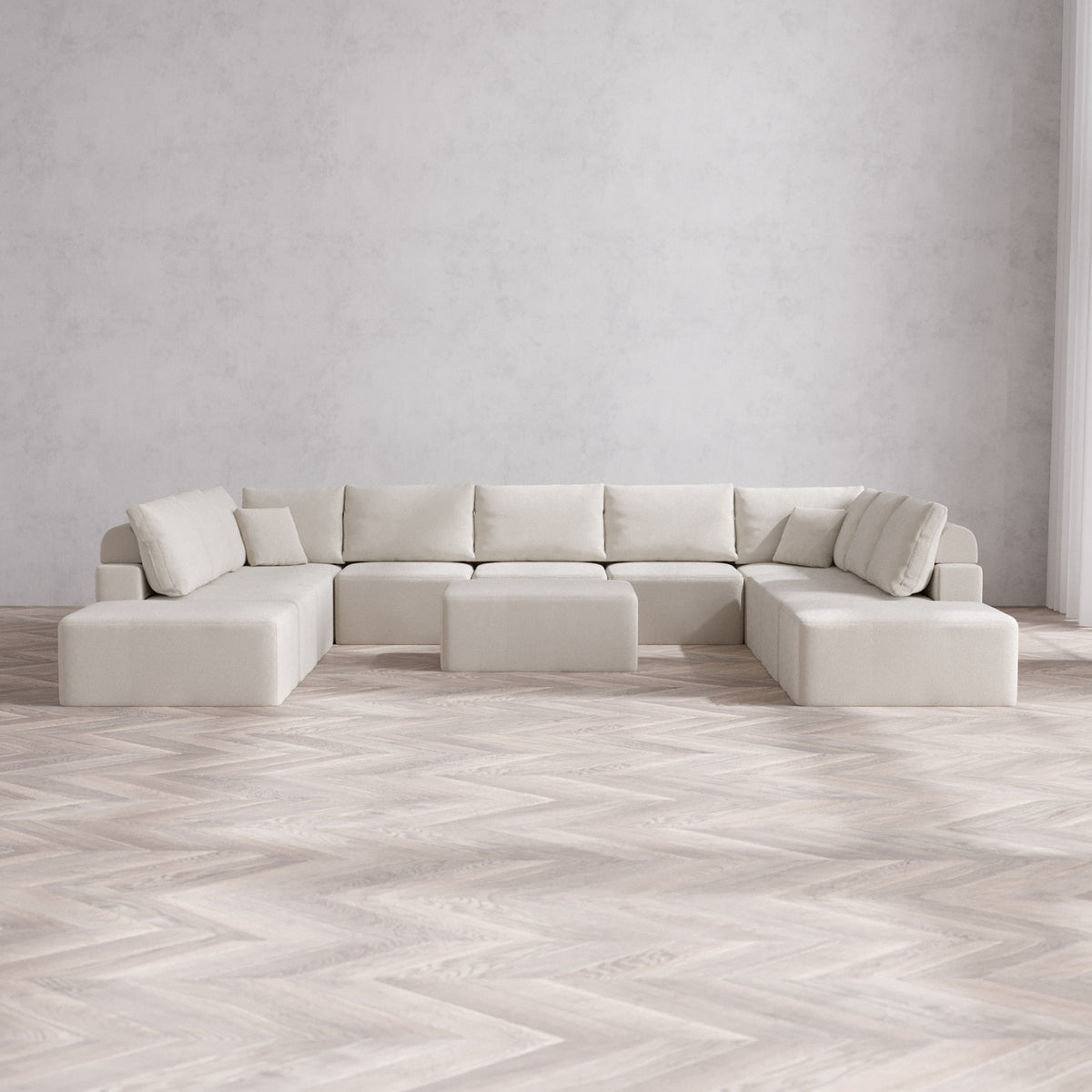 Modular Washable 11-Seater Open-Ends U Sectional + Chaise Ottoman Clou ...