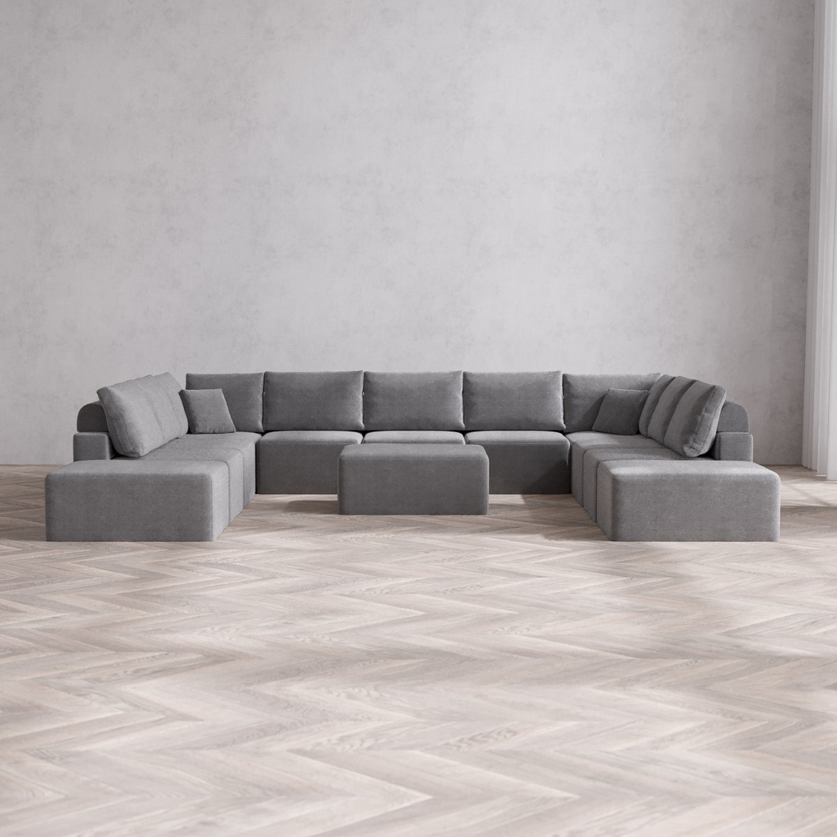 Modular Washable 11-Seater Open-Ends U Sectional + Chaise Ottoman Clou ...