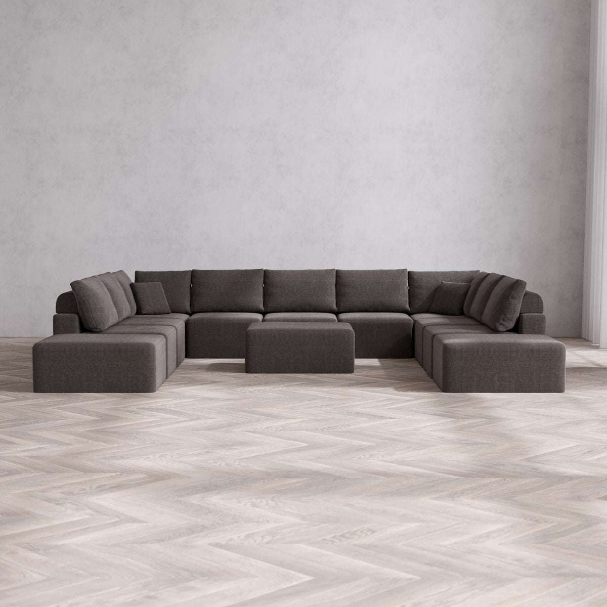 Modular Washable 11-Seater Open-Ends U Sectional + Chaise Ottoman Clou ...