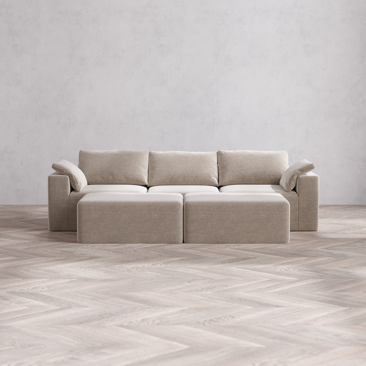 Modular Washable 3-Seater + Chaise Ottoman Bench Cloud Sofa | Satin Ve ...