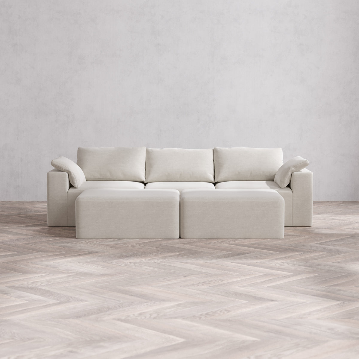 Modular Washable 3-Seater + Chaise Ottoman Bench Cloud Sofa | Satin Ve ...