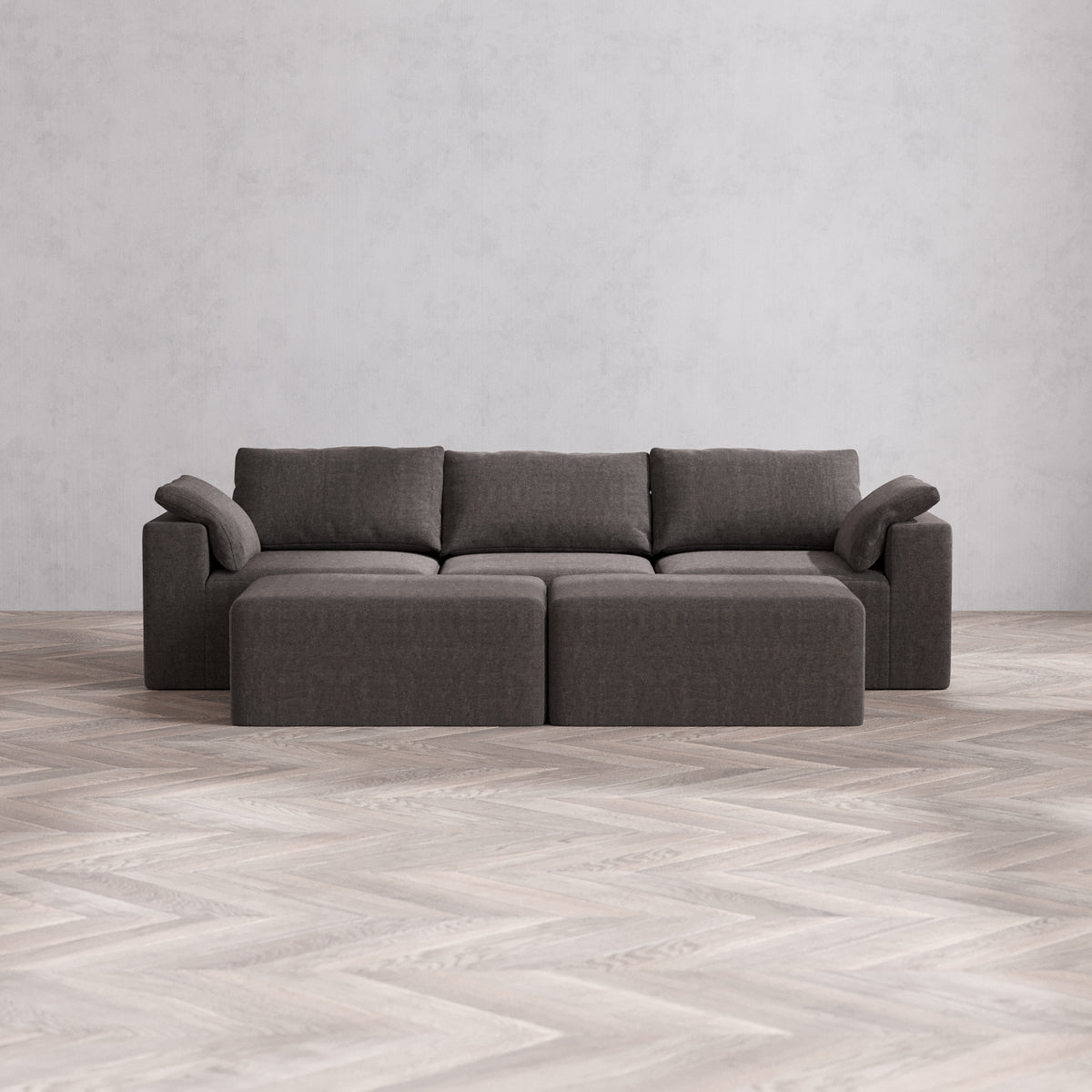 Modular Washable 3-Seater + Chaise Ottoman Bench Cloud Sofa | Heirloom ...