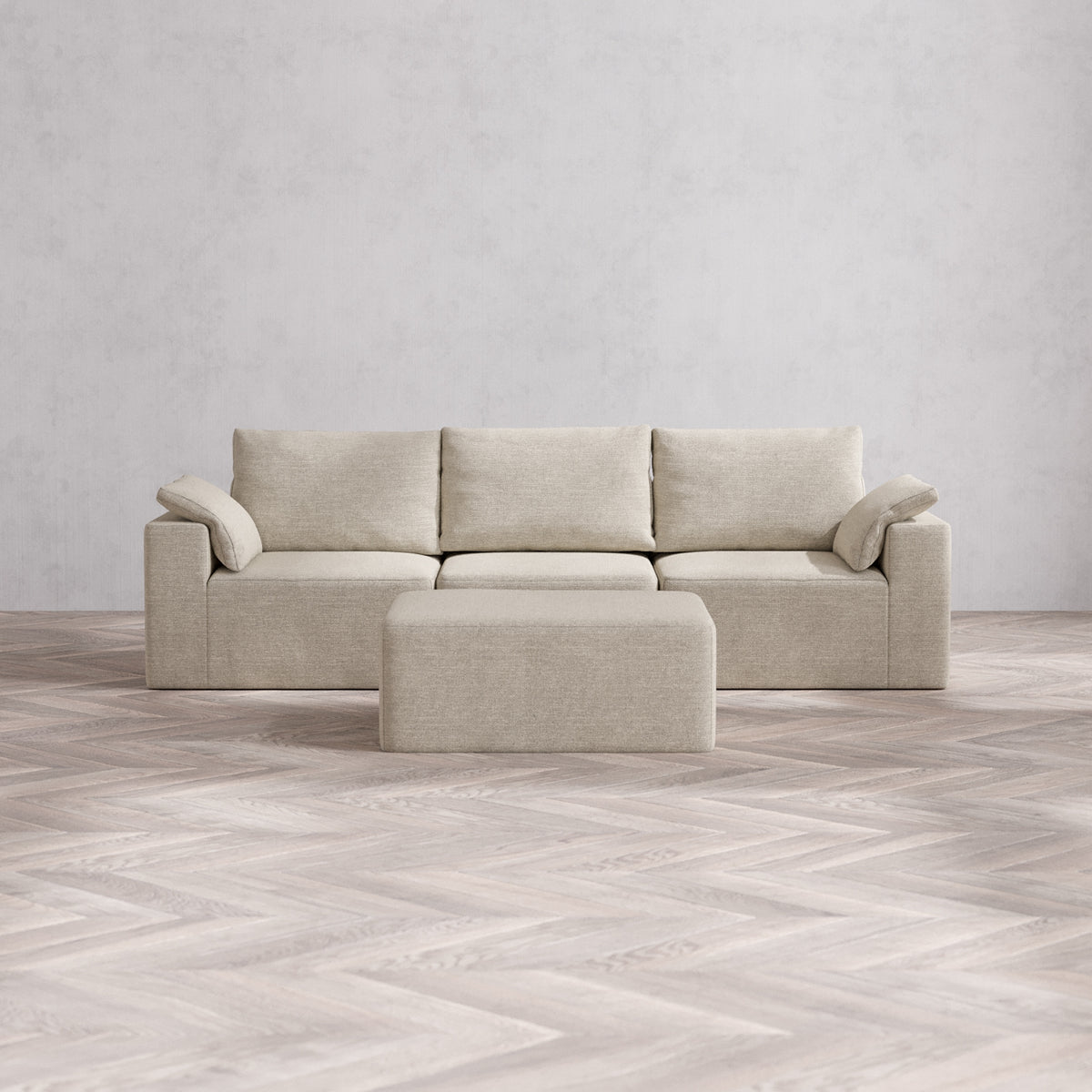 Modular Washable 3-Seater + Chaise Ottoman Cloud + Bolster Sofa | Plus ...