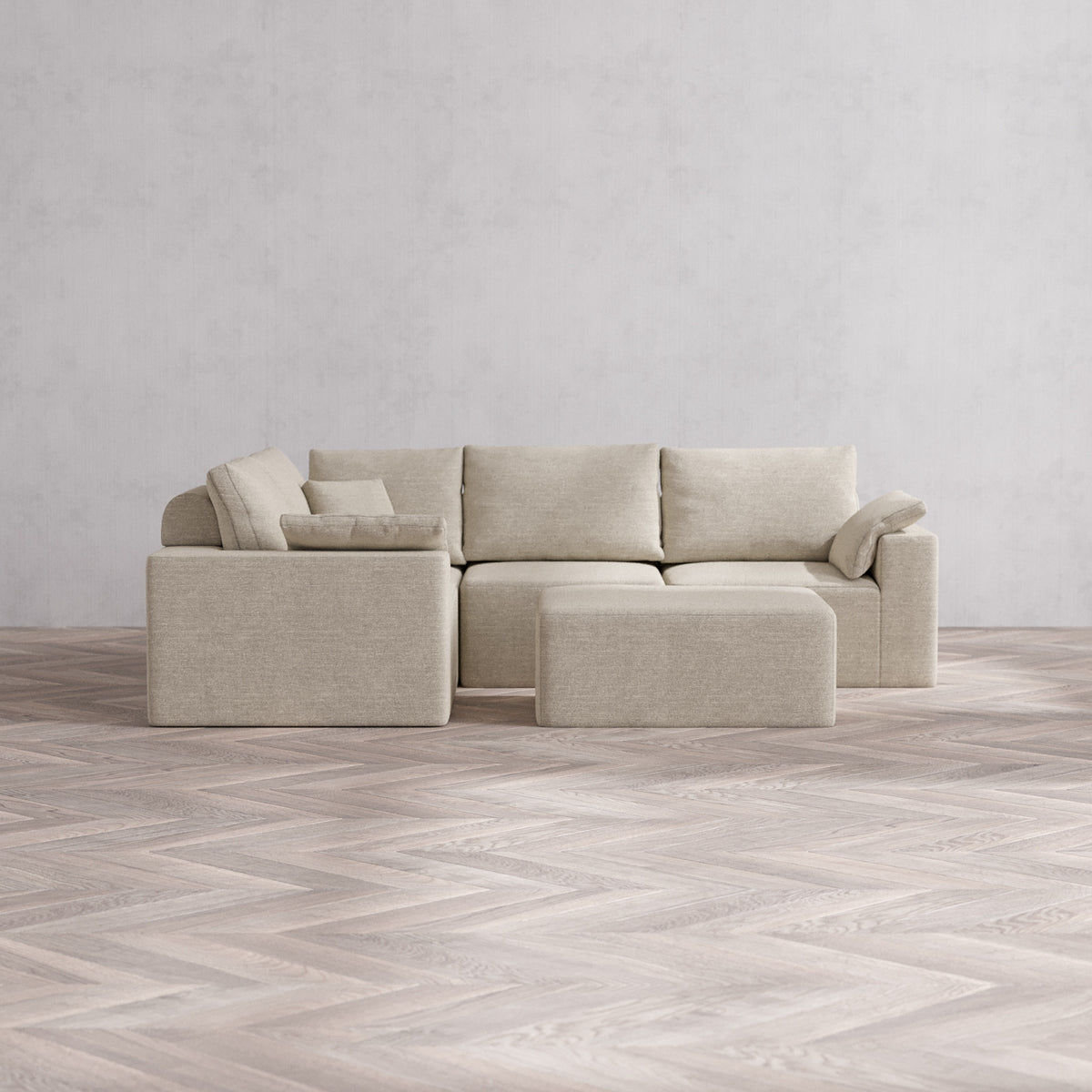 Modular Washable 4-Seater Corner Sectional + Chaise Ottoman Cloud + Bo ...