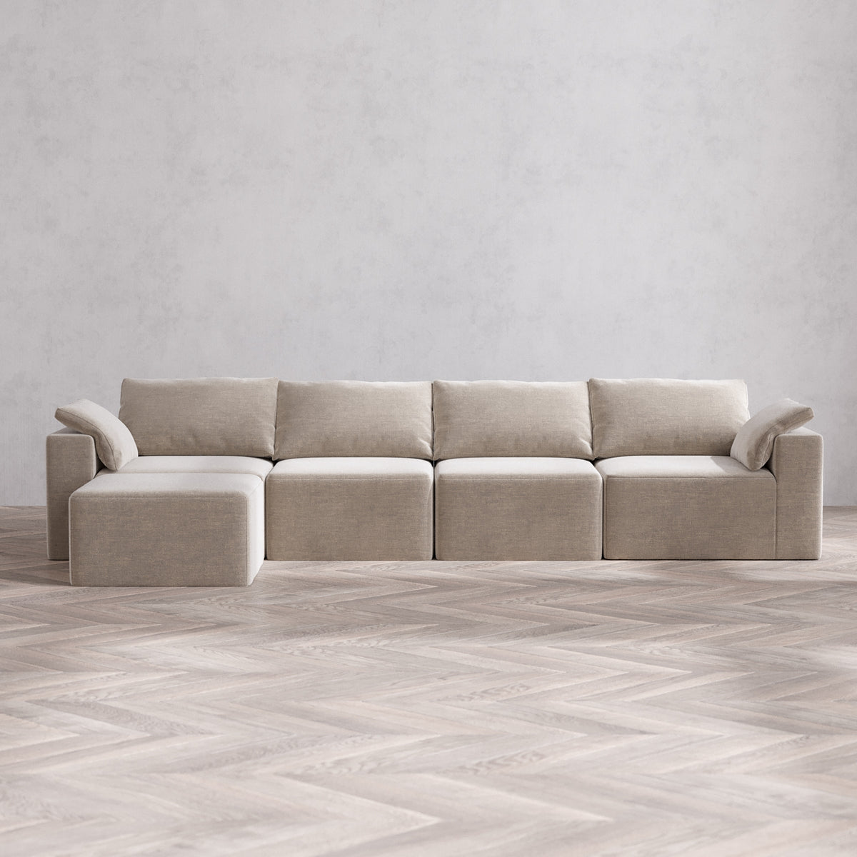 Modular Washable 4-Seater Sectional Cloud Sofa | Satin Velvet in Caraw ...