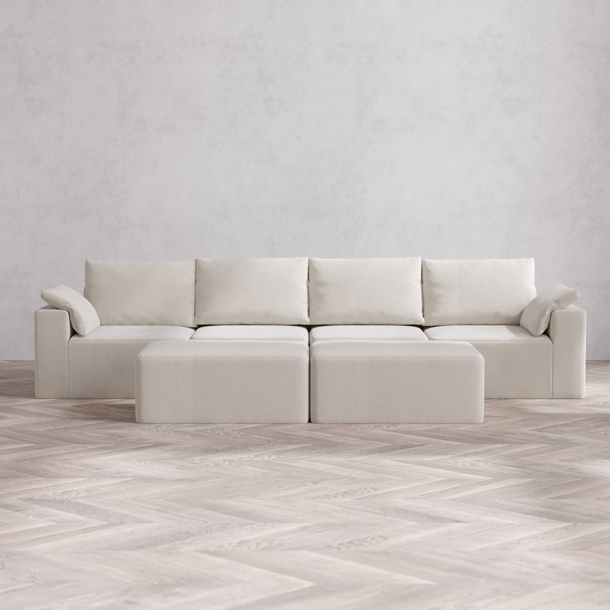 Modular Washable 4-Seater Cloud + Bolster Sofa + Chaise Ottoman Bench ...