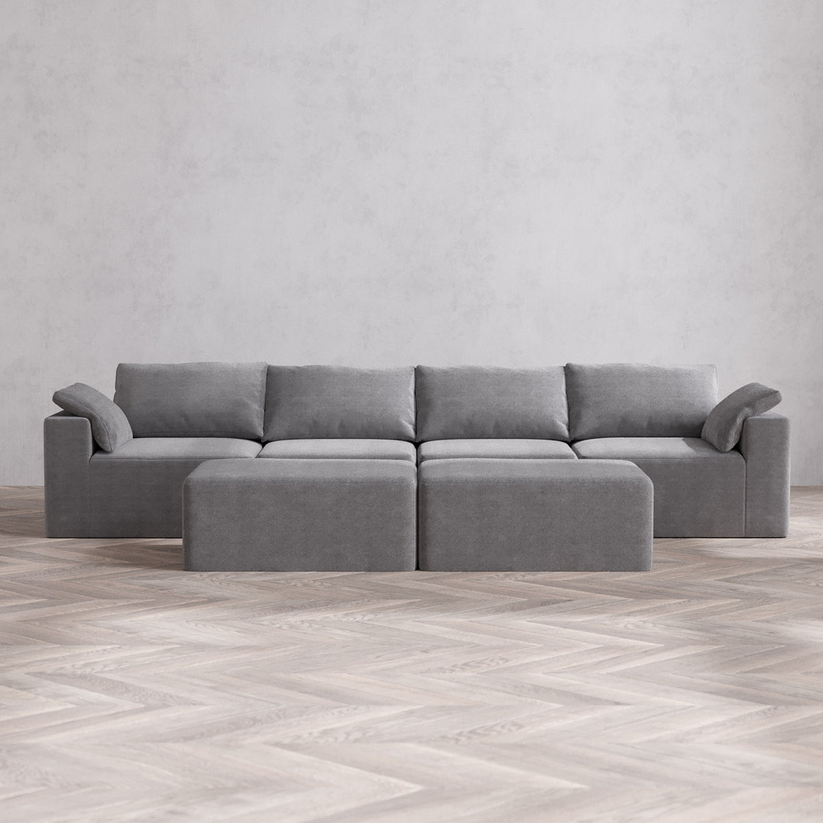 Modular Washable 4-Seater Cloud Sofa + Chaise Ottoman Bench | Lux Weav ...