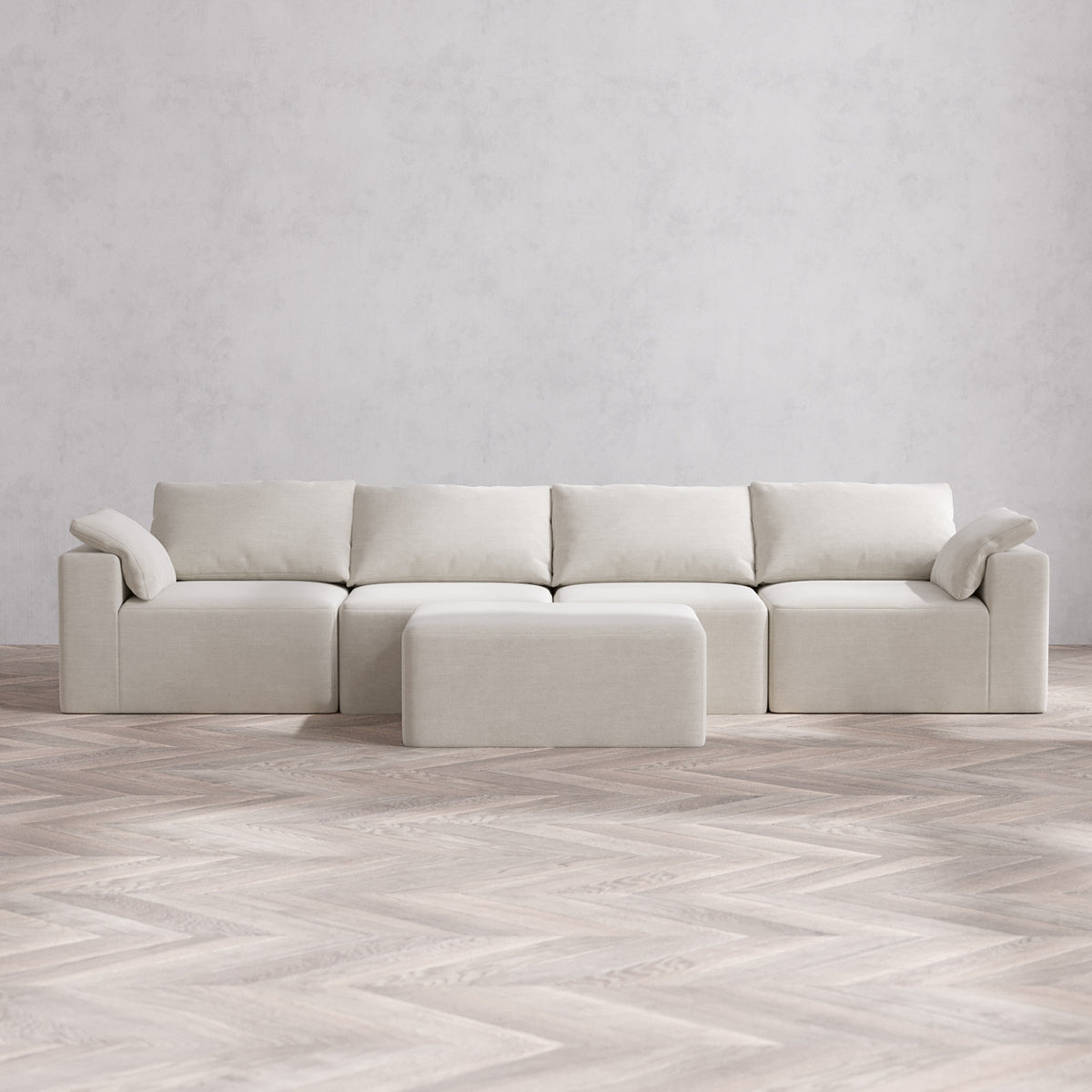 Modular Washable 4-Seater Cloud Sofa + Chaise Ottoman | Satin Velvet i ...
