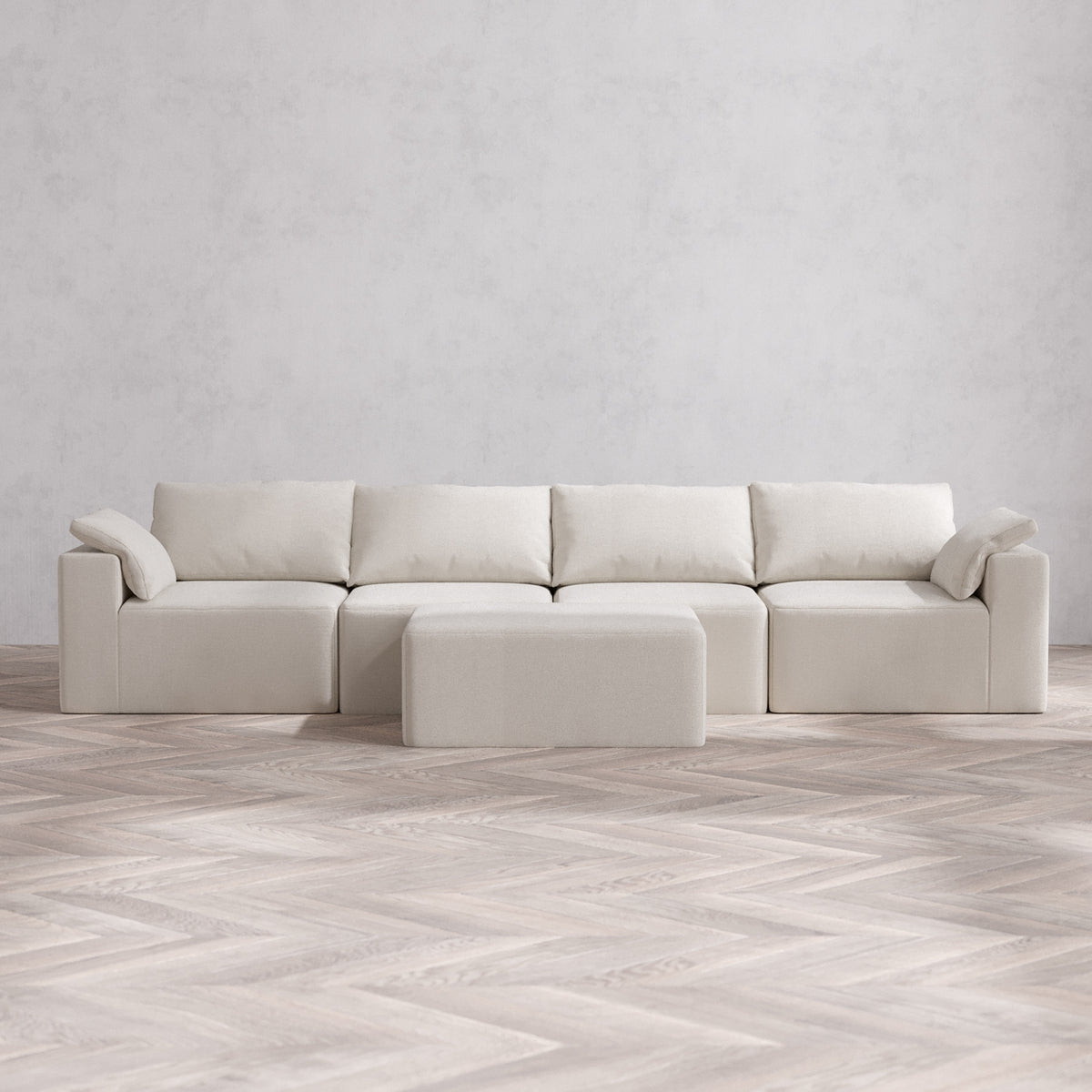 Modular Washable 4-Seater Cloud Sofa + Chaise Ottoman | Lux Weave in P ...