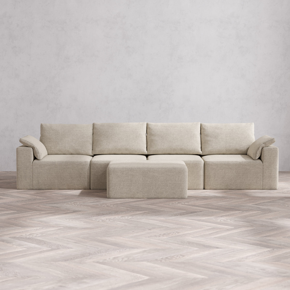 Modular Washable 4-Seater Cloud + Bolster Sofa + Chaise Ottoman | Plus ...
