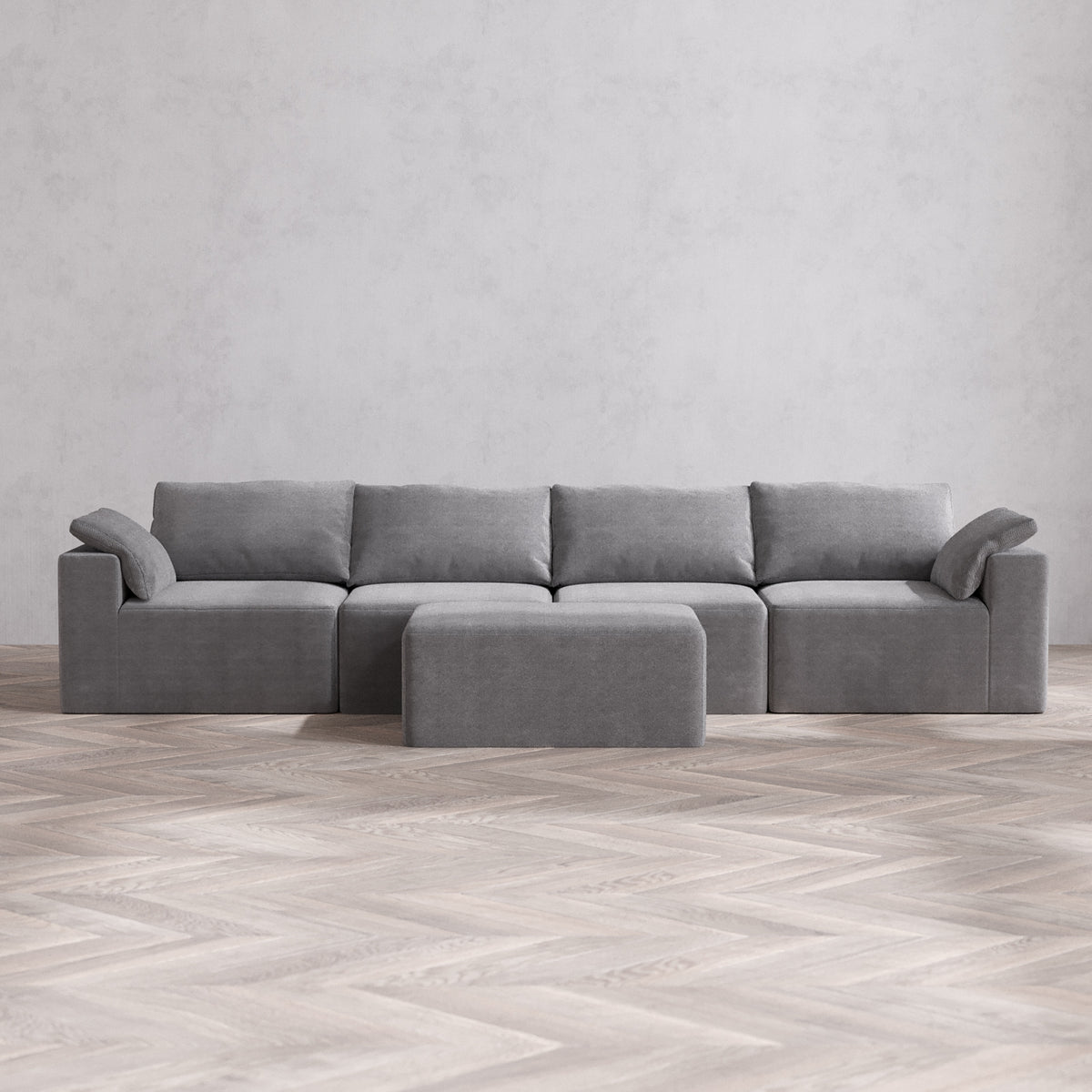 Modular Washable 4-Seater Cloud Sofa + Chaise Ottoman | Lux Weave in S ...