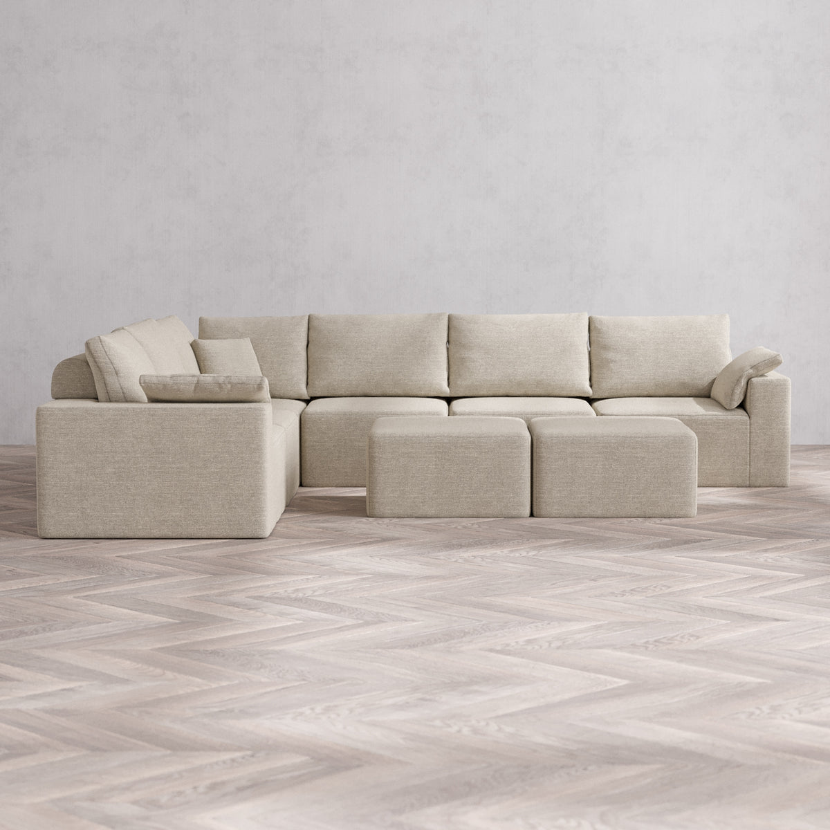 Modular Washable 6-Seater Corner Sectional + Ottoman Bench Cloud + Bol ...