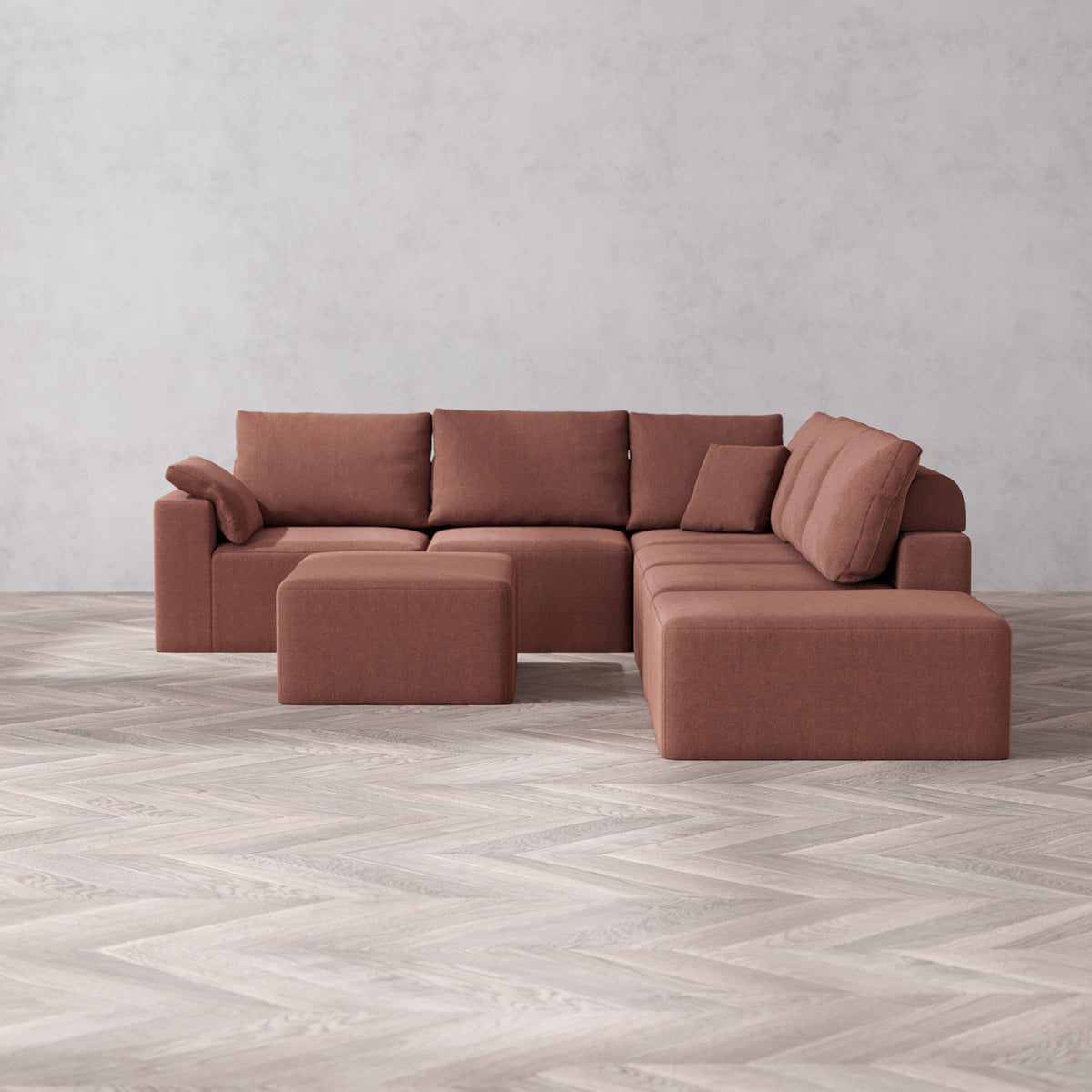 Modular Washable 6-Seater Open End Corner Sectional + Chaise Ottoman C ...