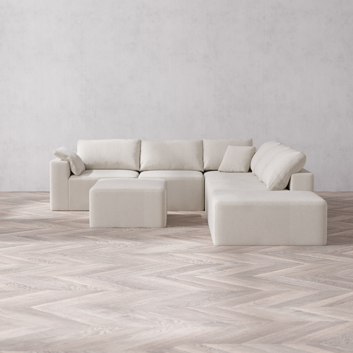 Modular Washable 6-Seater Open End Corner Sectional + Chaise Ottoman C ...