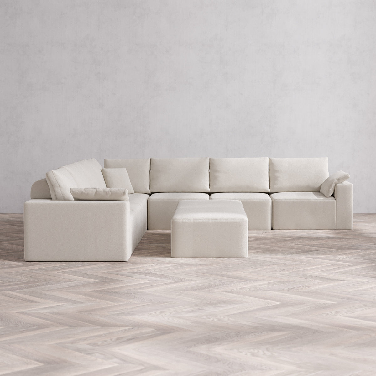 Modular Washable 7-Seater Corner Sectional + Chaise Ottoman Bench Clou ...