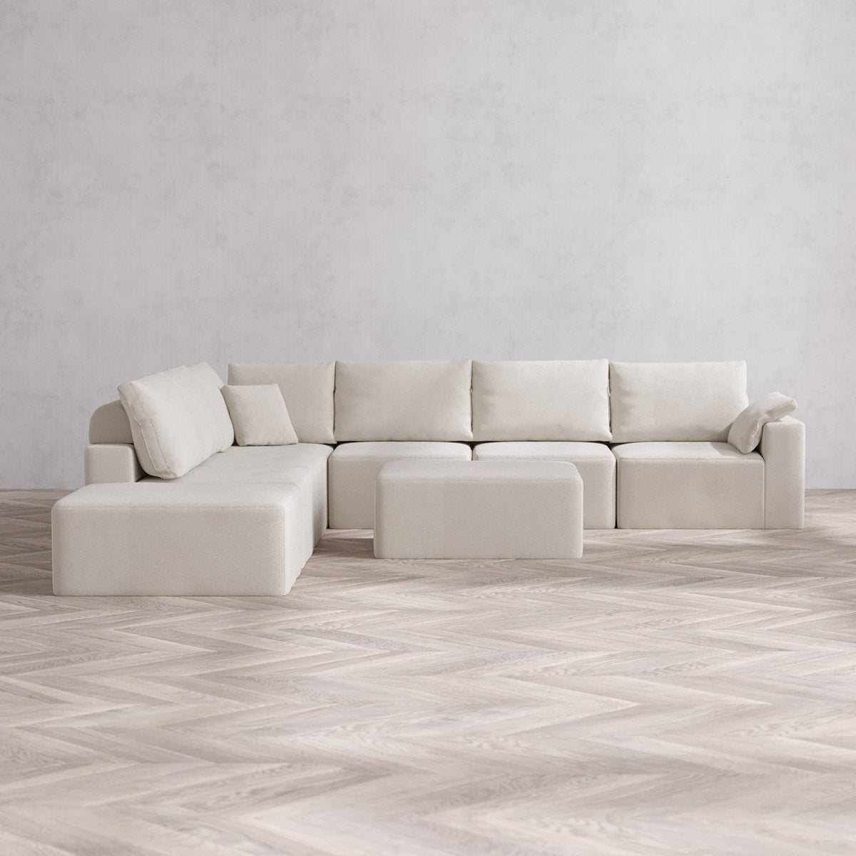Modular Washable 7-Seater Open End Corner Sectional + Chaise Ottoman C ...