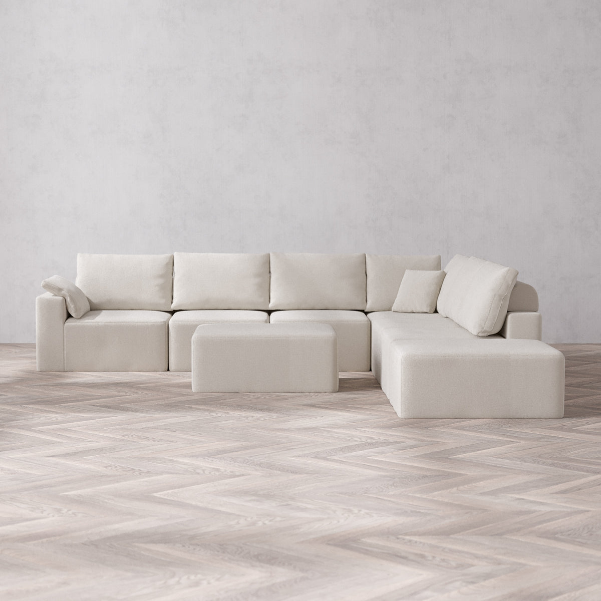 Modular Washable 7-Seater Open End Corner Sectional + Chaise Ottoman C ...
