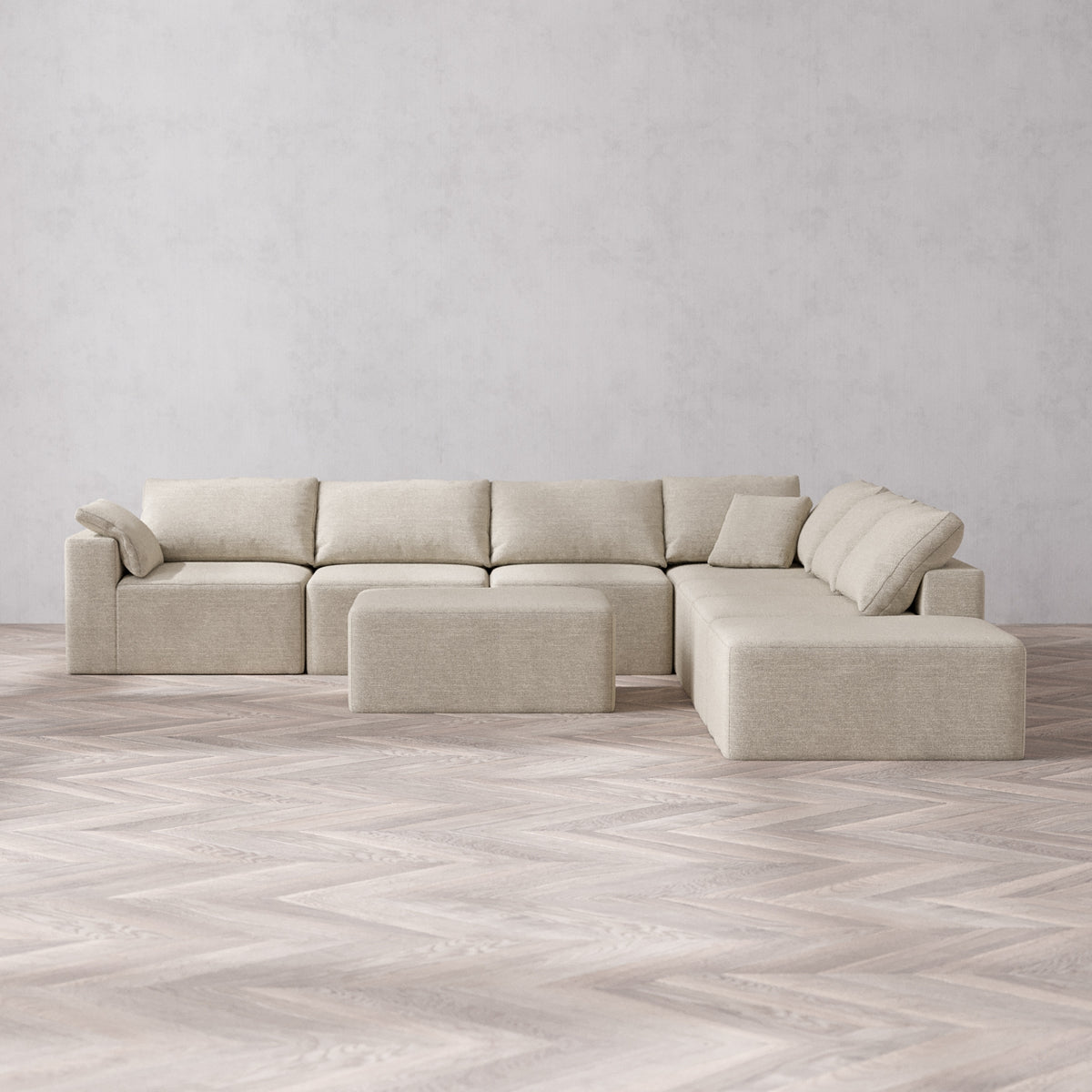 Modular Washable 7-Seater Open End Corner Sectional + Chaise Ottoman C ...