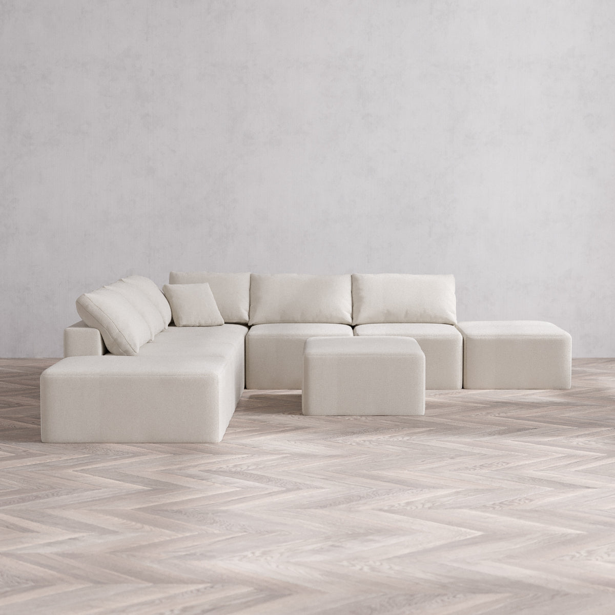 Modular Washable 7-Seater Open-Ends Corner Sectional + Chaise Ottoman ...