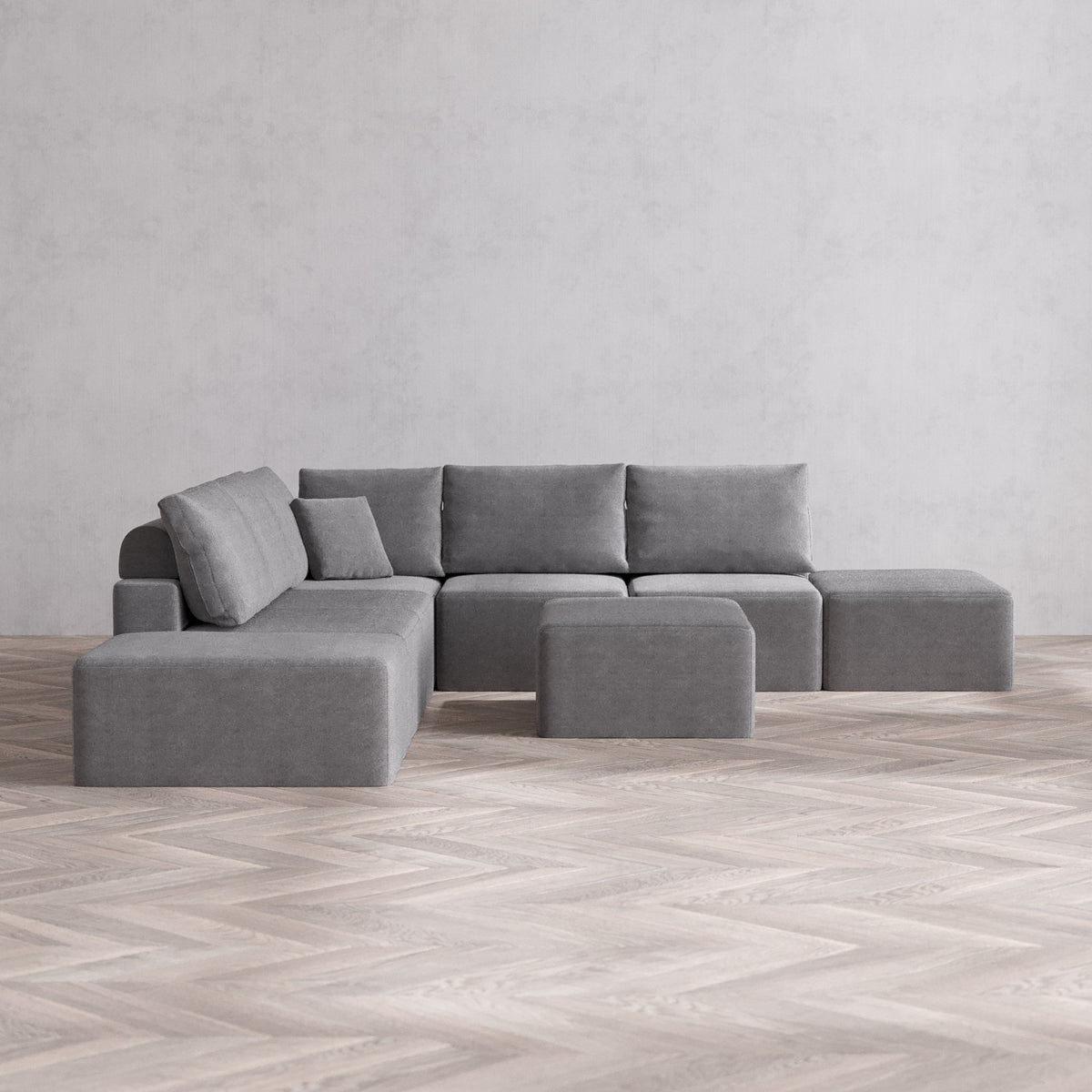 Modular Washable 7-Seater Open-Ends Corner Sectional + Chaise Ottoman ...