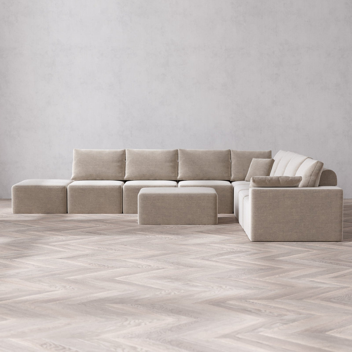 Modular Washable 8-Seater Open End Corner Sectional + Chaise Ottoman C ...