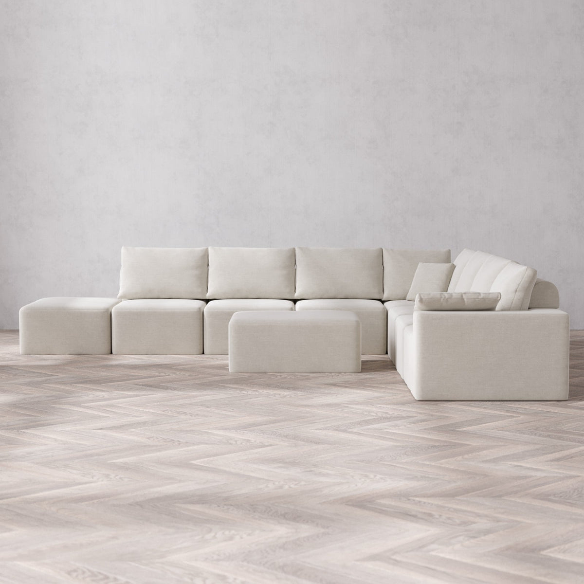 Modular Washable 8-Seater Open End Corner Sectional + Chaise Ottoman C ...