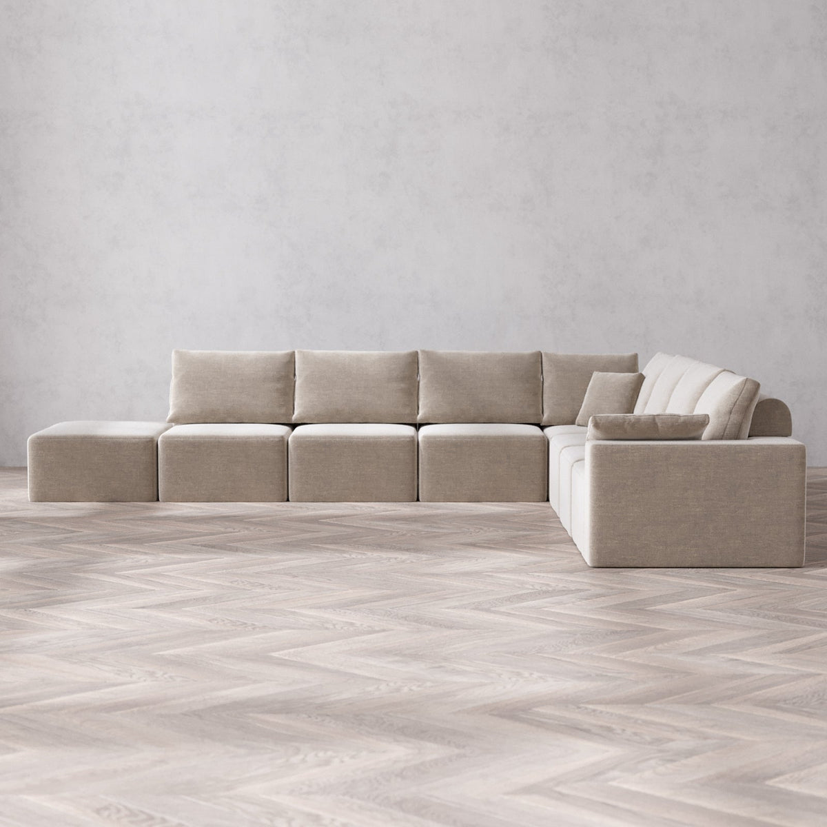 Modular Washable 8-Seater Open End Corner Sectional Cloud + Bolster So ...