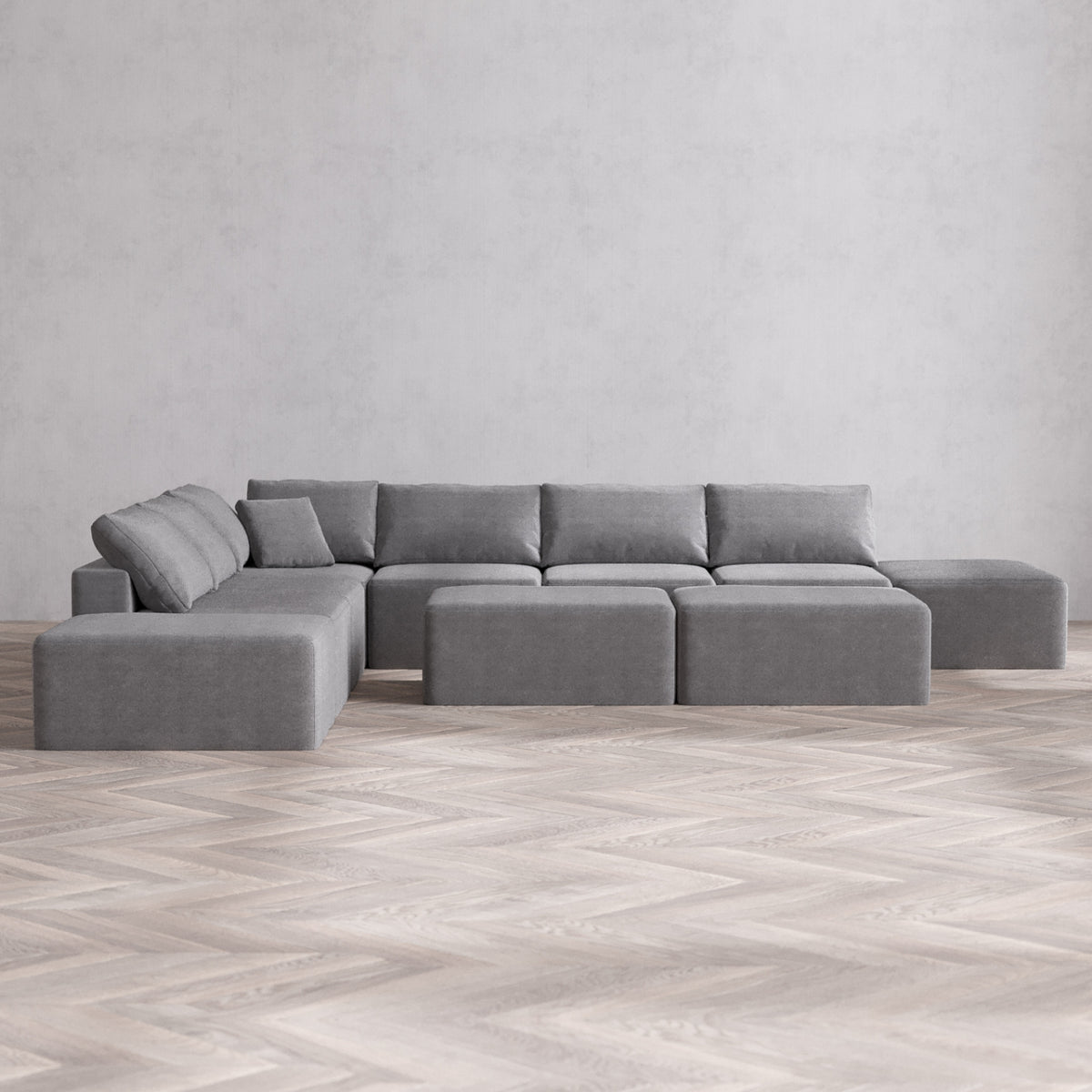 Modular Washable 8-Seater Open-Ends Corner Sectional + Chaise Ottoman ...