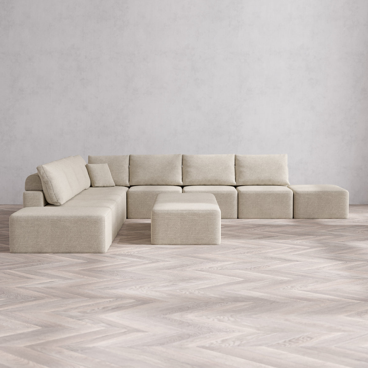 Modular Washable 9-Seater Open-Ends Corner Sectional + Chaise Ottoman ...