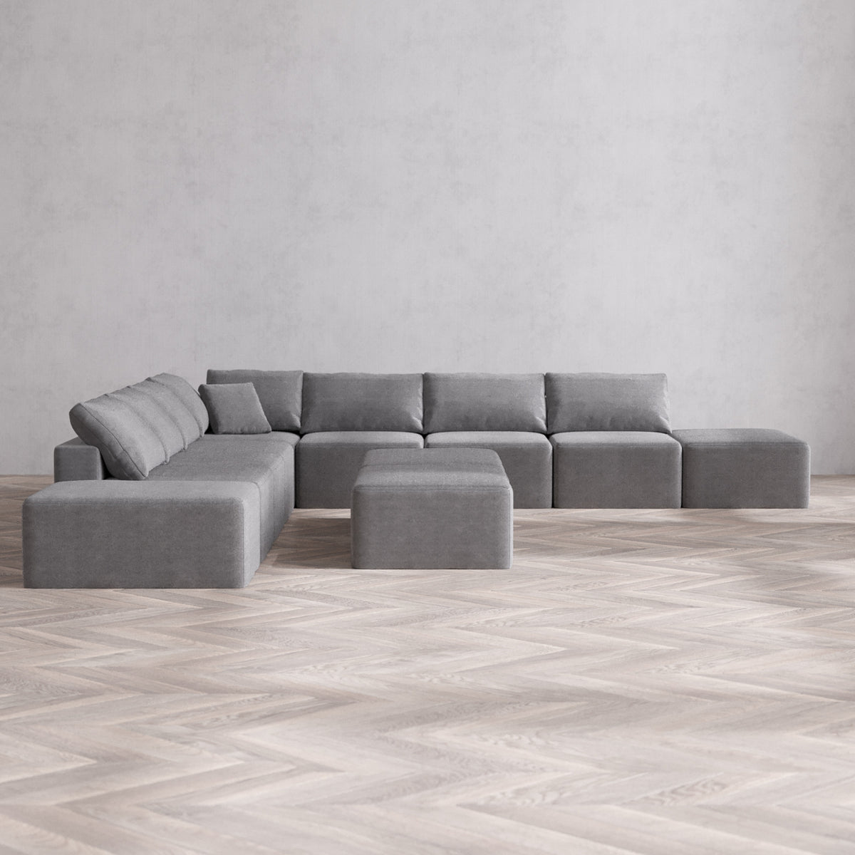Modular Washable 9-Seater Open-Ends Corner Sectional + Chaise Ottoman ...