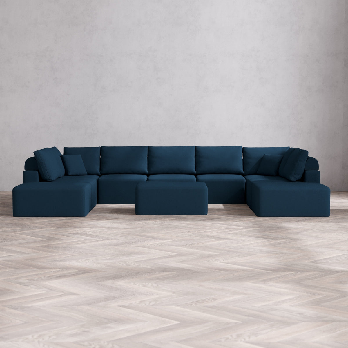 Modular Washable 9-Seater Open-Ends U Sectional + Chaise Ottoman Cloud ...