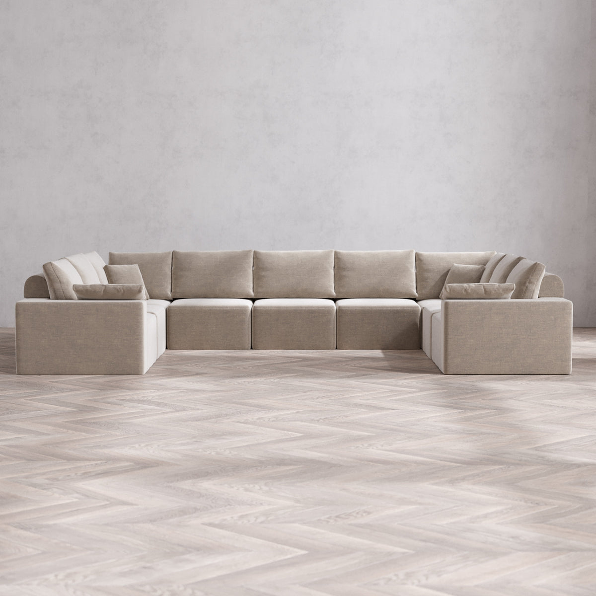 Modular Washable 9-Seater U Sectional Cloud + Bolster Sofa | Satin Vel ...