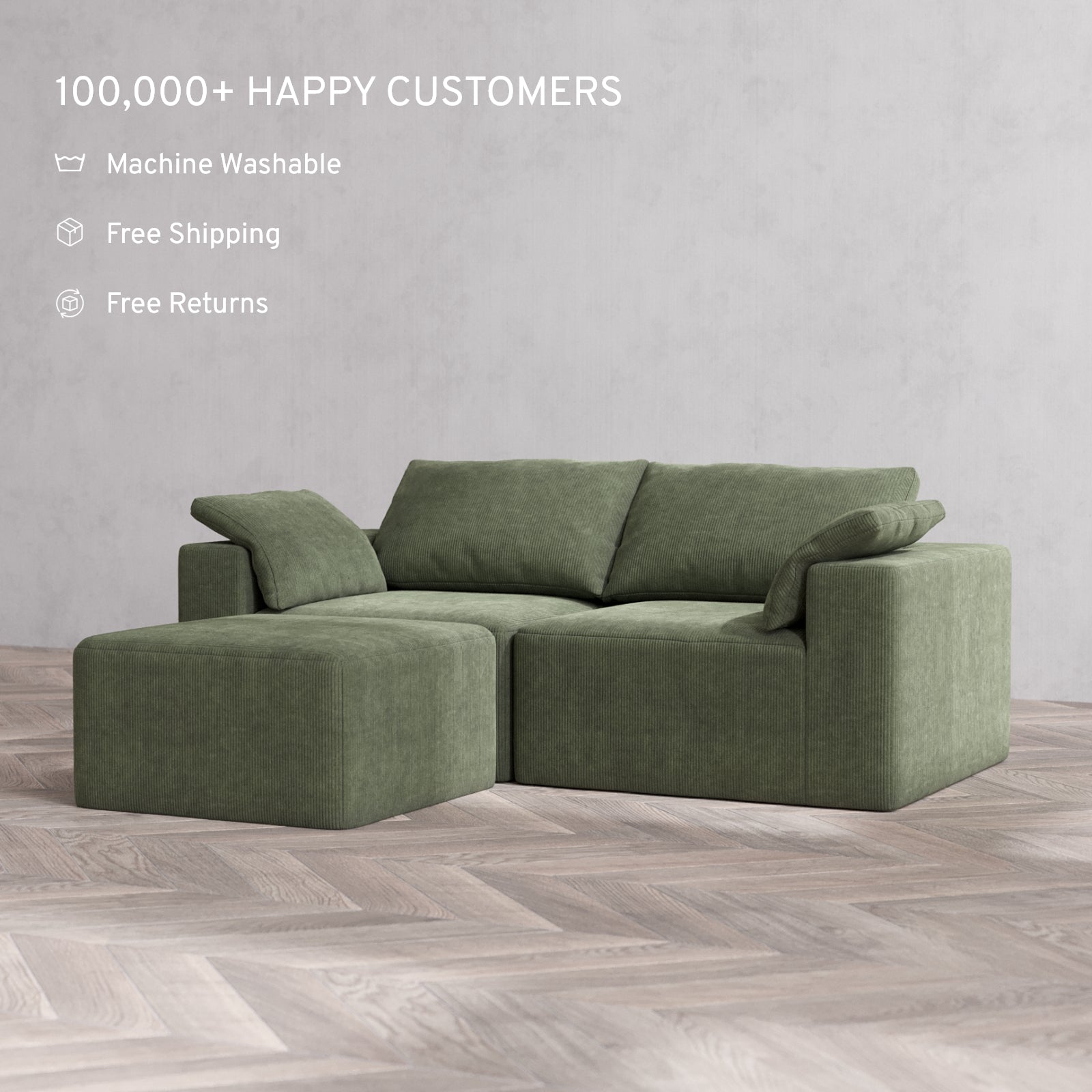 Slipcover Only - Modular Washable 2-Seater Sectional Cloud Sofa in Jun ...